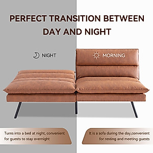 AMICLIBER Futon Sofa Bed, Memory Foam Futon Armless Sleeper Sofa Loveseat Convertible Couch Bed for Small Compact Living Spaces,Apartment,Brown Leather