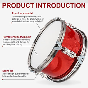 Generic Kid Hand Drum 11 Inch Marching Snare Drum Set Children Snare Drum Performance Drum with Adjustable Strap Wooden DrumSticks Gloves, Bright Red Wood Drum Toy Set