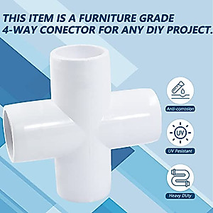 Bivethoi 4 Pack 4 Way Cross PVC Fitting 1", White Fitting Connector Pipe Joint for Greenhouse Shed, Storage Frame