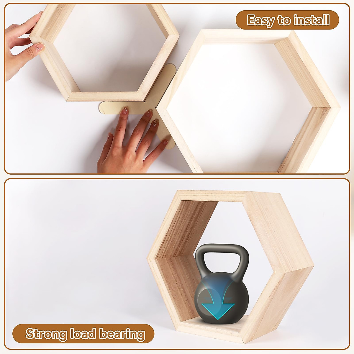 Aurovive Wooden Hexagon Floating Shelves Set of 5 Wall Mounted Honeycomb Shelf octogone shelve Geometric Shaped Organizer for Living Room Bathroom Bedroom Guest Room Decor Accessories nartural