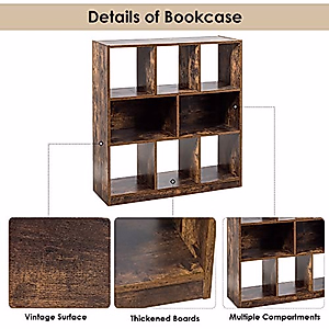 Tangkula Industrial Wooden Bookcase, Freestanding Bookshelf with Open Shelves, Display Cabinet Shelf & Storage Bookcase for Decorations, Books, Storage Cabinet for Living Room Bedroom (Rustic Brown)