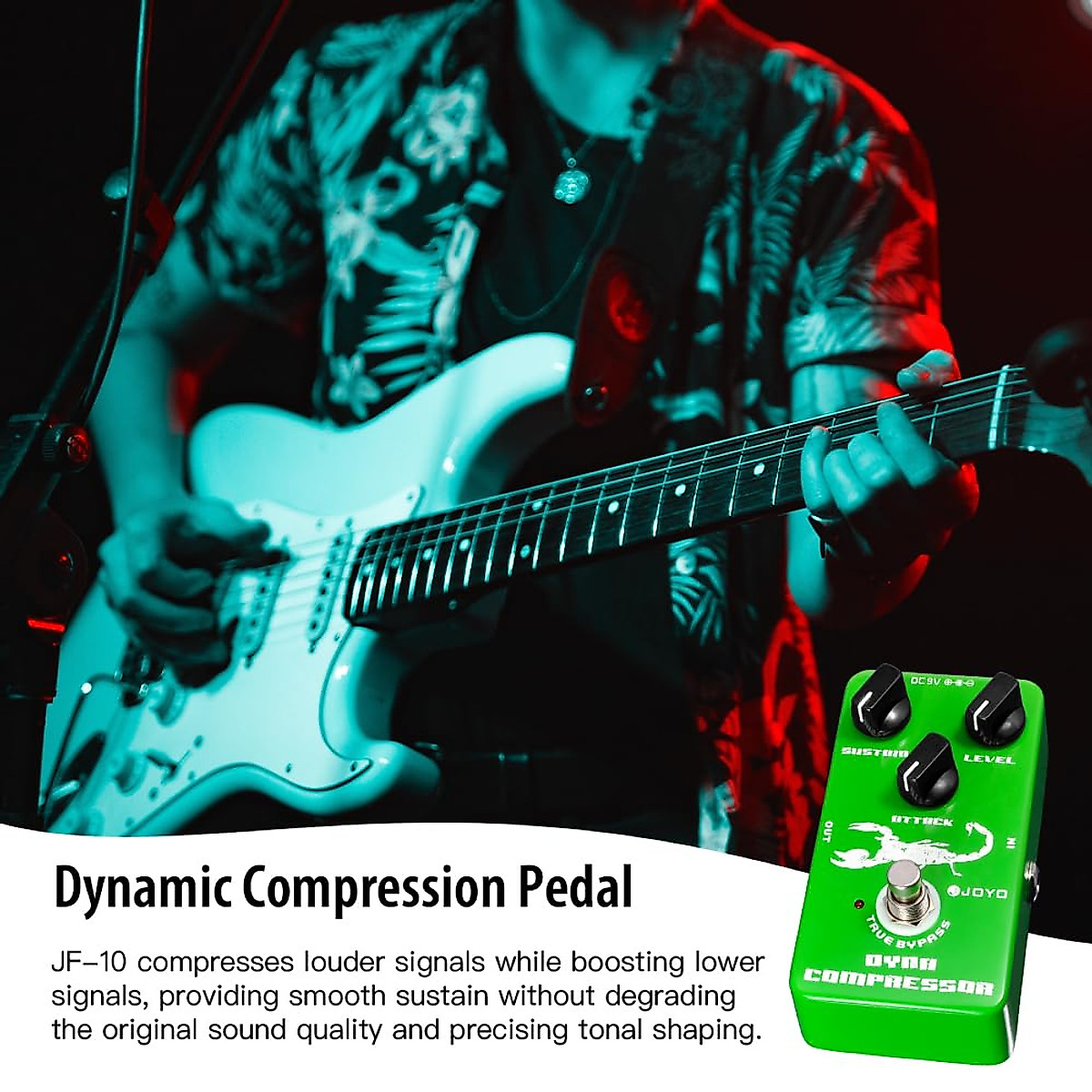 JOYO Dyna Compressor, JF-10 Model for Electric Guitar & Bass, Classic Ross Re-creation, Low Noise, True Bypass