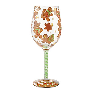 Enesco Designs by Lolita Holiday Gingerbread Dreams Hand-Painted Artisan Wine Glass, 15 Ounce, Multicolor