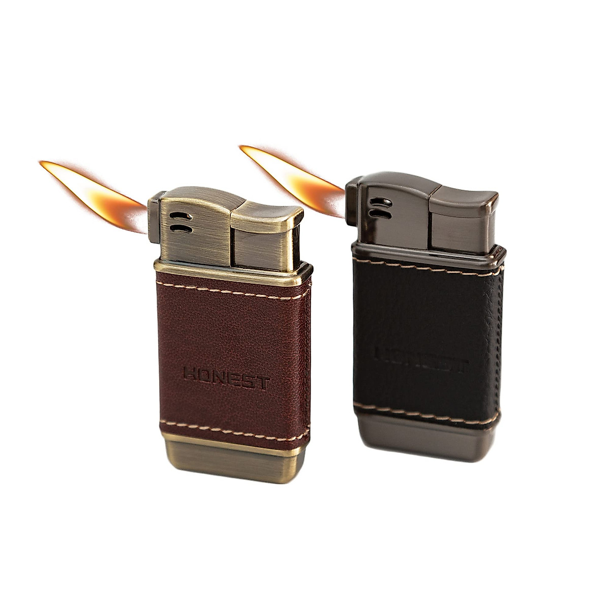 STAOSAN Soft Flame Lighter Leather Small Indoor Butane Refillable (Brown+Black)