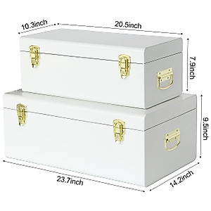 Vixdonos Metal Trunk Decorative Storage Box Set of 2 College Dorm Chest with Handle (White)