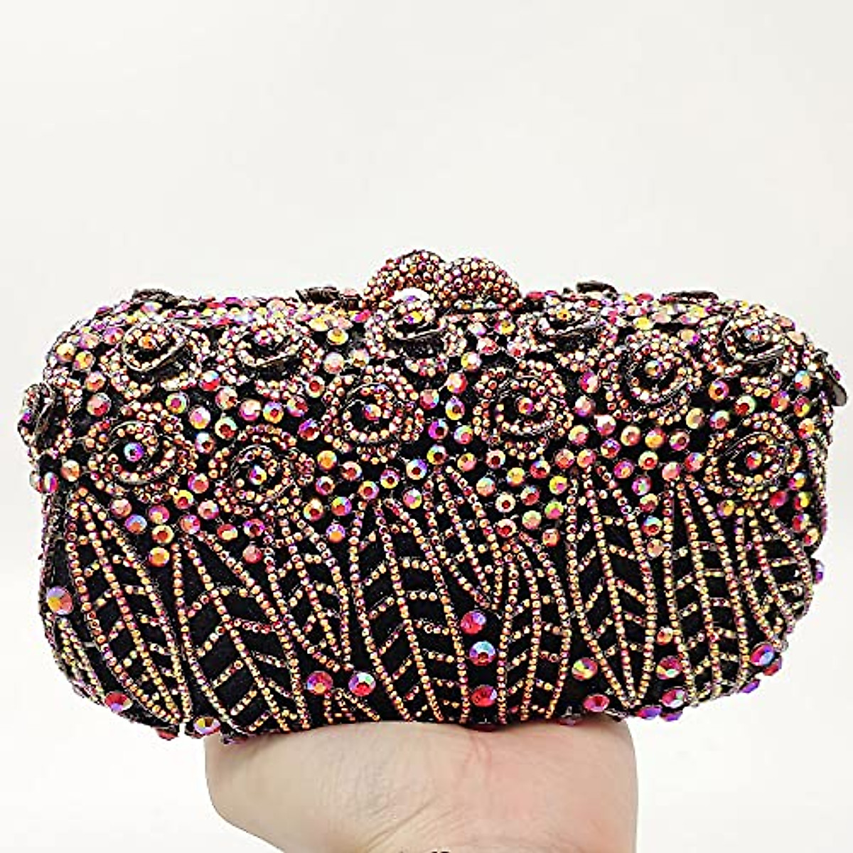 Boutique De FGG Dazzling Crystal Flower Clutch for Women Evening Minaudiere Bags Wedding Party Purses and Handbags (Small, Fuchsia with Iridescent)