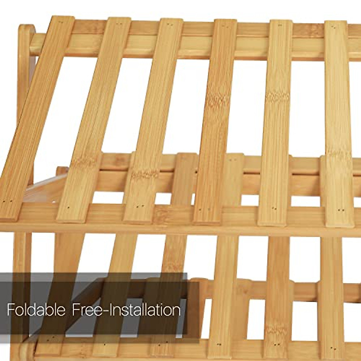 Mandorra Bamboo Shoe Rack 4 Tier Space Saving Free Standing Shoe Shelf No Assembly Foldable Shoe Rack Storage Organizer for Closet Hallway Bathroom Living Room Bedroom, Balcony, Folding (Natural)