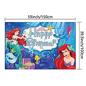Mermaid Happy Birthday Backdrop, Under The Sea Little Mermaid Birthday Party Supplies for Girls Ariel Mermaid Princess Party Decorations Happy Birthday Banner Cartoon Theme Party Decorations