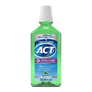 ACT Total Care Zero Alcohol Anticavity Fluoride Mouthwash 33.8 fl. oz. (Pack of 3) Fresh Mint