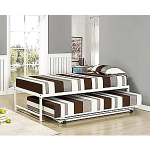 KB Designs - Twin Size Metal Platform Daybed Frame with Pop Up Trundle, White