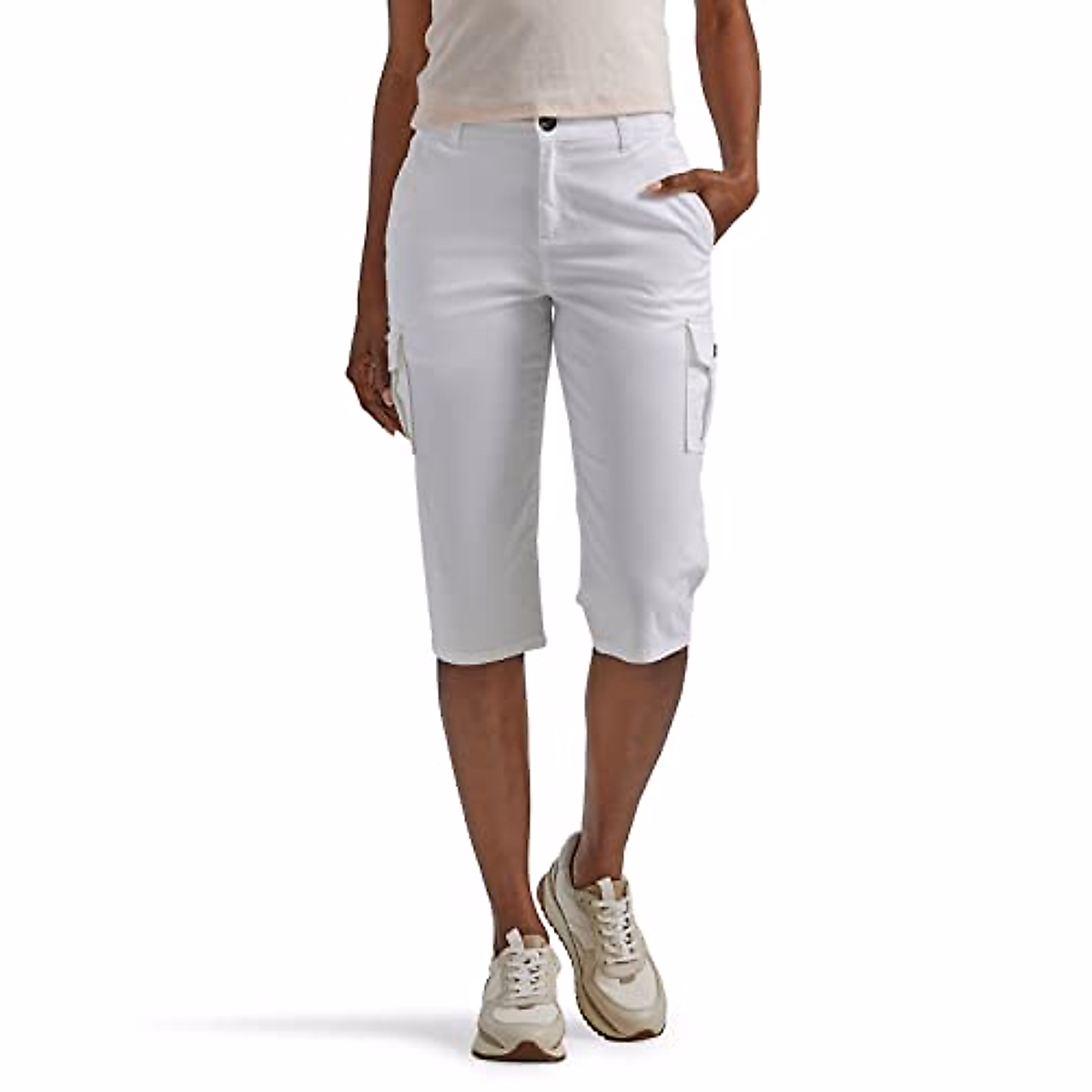 Lee Women's Flex-to-Go Mid-Rise 17" Cargo Skimmer Capri Pant, White, 16 Reg