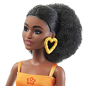 Barbie Fashionistas Doll #198 with Petite Body, Curly Black Hair, Retro Floral Clothes & Accessories
