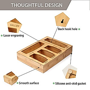 Deep sea Ziplock Bag Storage Organizer and Dispenser for Kitchen Drawer, Bamboo Kitchen Food Storage Bag Holders Compatible with Gallon Quart Snack Bags & Sandwich
