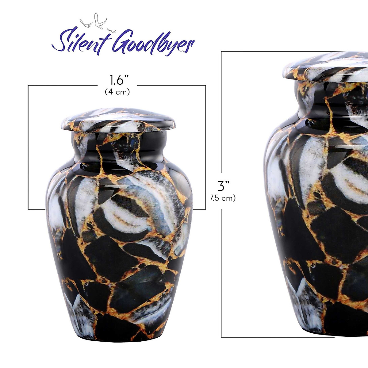 Keepsake Urn | Marble Finish Keepsake Cremation Urn for Ashes | Metal Sharing Urn for Human or Pets Ashes | Mini Memorial Urn with Velvet Bag (Luxury Black)