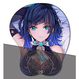 Yelan 3D Anime Mousepads, Genshin Impact Silicone Gel Wrist Ergonomics Gaming Mice Mat, Comic Wrist Rest Support Oppai Mouse Pad (YeLan a)