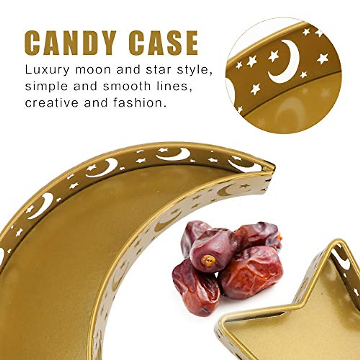VALICLUD 2pcs Iron Serving Tray Plate Eid Islam Moon and Star Shaped Platter Pastry Dessert Tray for Home Ramadan Mubarak Party Decor Supplies (Golden)