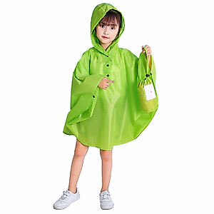 Spmor Kids Rain Poncho Hooded Jacket Rain Coat Grass green S