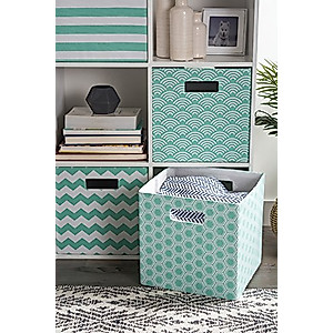 DII Collapsible Hard Sided Bin, Waves, Aqua, Large