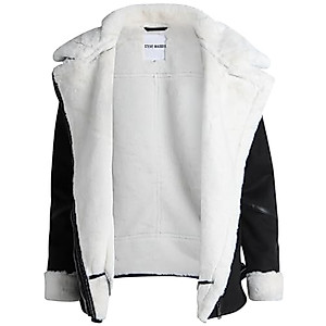 Steve Madden Women's Winter Coat - Faux Leather Moto Biker Jacket - Faux Shearling Lined Heavyweight Jacket for Women, S-XL, Size Medium, Black