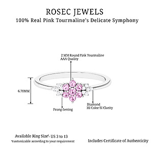 Pink Tourmaline Ring for Women, Pink Tourmaline and Diamond Ring, Tourmaline Flower Cluster Ring, October Birthtone Floral Ring, 14K Rose Gold, Size:US 4.50