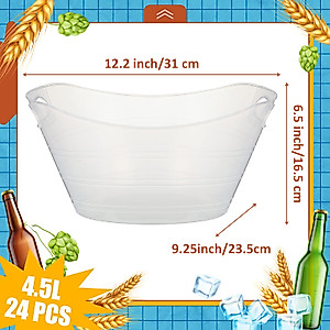Norme 24 Pcs Oval Storage Tub with Handles, 4.5L Plastic Ice Bucket Wine Beer Champagne Bottle Drink Cooler Tub for Parties Beverage, Storage Basket (Clear,24 Pcs)