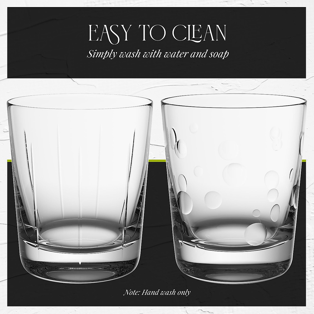 Fifth Avenue Crystal Medallion Old Fashioned Glasses Set of 6, 9.5 oz, Durable Etched Patterns, Textured Rock Glasses, Drinking Cups for Vodka, Bourbon, Liquor, Scotch Tumbler for Bar