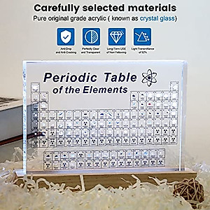 Periodic Table with Real Elements Inside, Transparent Acrylic Specimen Display Board Size 6.3 × 4.7 × 1.1 Inches Periodic Table Ornament for Child Education (with Rechargeable Lantern Base)