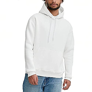 TUVEKE White Men's Hoodie Sweatshirt Pullover Fleece Hooded Athletic Sweat shirt For Men Hoodies Long Sleeve Kangaroo Pockets XL