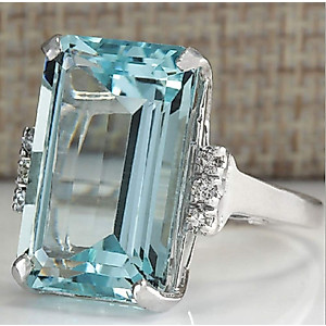 LVSHI Vintage Women 925 Silver Aquamarine Gemstone Ring CZ Cubic Zirconia Ring Wedding Jewelry Gift Size 6-11 (Size 11)