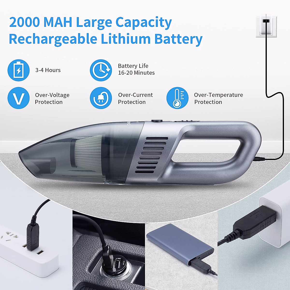 GRUNDIG Handheld Vacuums Cordless,Portable Handheld Vacuum Cleaner with Powerful Suction,5000PA Rechargeable Car Vacuum Cleaner, Handheld Hoover,Lightweight Wet Dry Vacuum for Home, Car and Pet