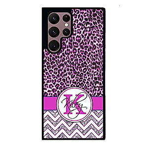 Pink Leopard Skin Personalized Black Rubber Phone Case Compatible With Samsung Galaxy S23 S23+ Ultra S22 S22+ S21 S21FE S21+ S20FE S20+ S20 Note 20 S10 S10+ S10e