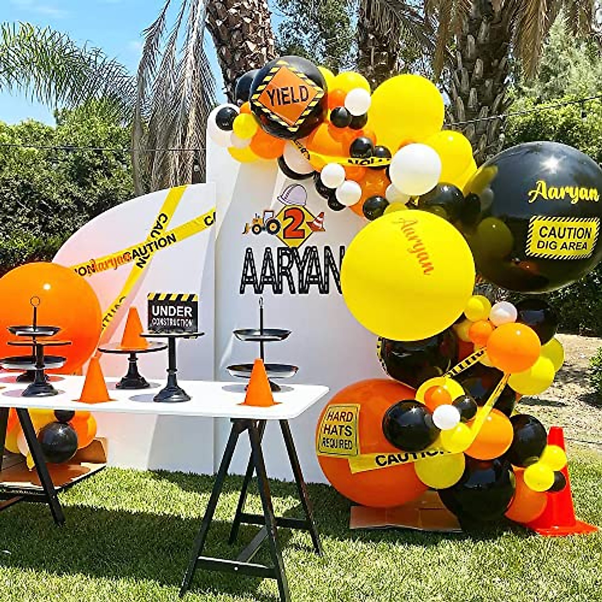 167Pcs Construction Party Balloons Garland Kit for Kids Birthday Dump Truck Quarantine Party Supplies with Orange Black Yellow White Balloons