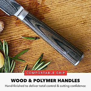 GreenPan x Bobby Flay 6 Piece Steak Knife Set with Wood Storage Box, Premium Stainless Steel Blades, Precision Cutting Tools, Ultra-Versatile Cutlery, Hand Finished Wood Handle, Damascus Steel Design