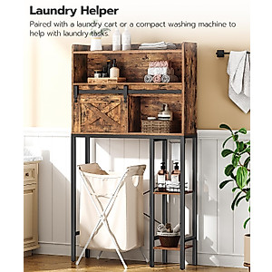 HOOBRO Over The Toilet Storage Cabinet, Bathroom Organizer Stand with Toilet Paper Holder, Space-Saving Toilet Storage Rack, Sliding Barn Door, Rustic Brown and Black BF82TS01