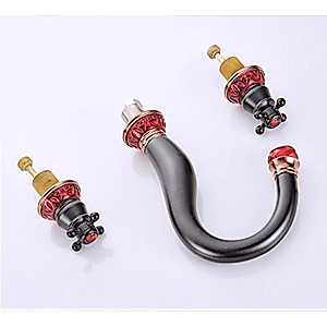 SJQKA-Faucet All copper, black bronze, three piece basin, hot and cold water faucet, double three hole platform, basin art head