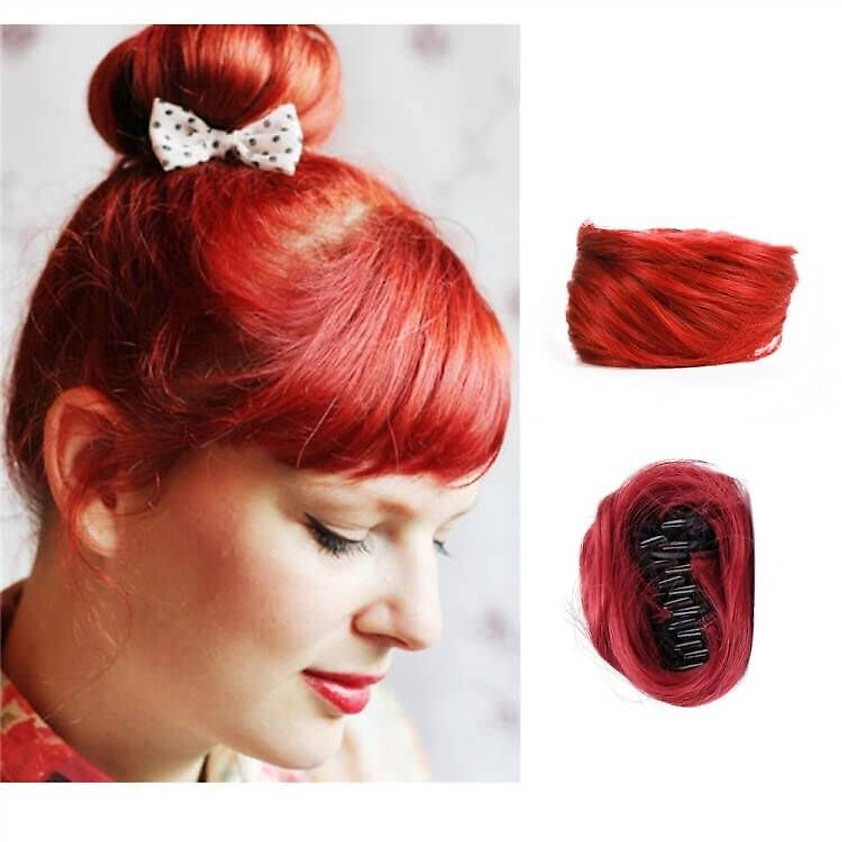 2PCS Cat Ears Hair Donut Chignon Claw Clip in Messy Hair Bun Mini Claw Clip in Updo Bun Extensions Wig Accessory Cat ears bun (101)