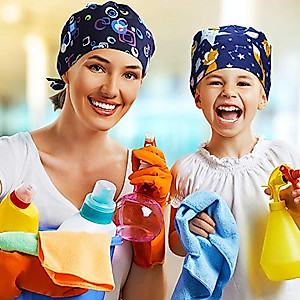 Geyoga 6 Pieces Adjustable Working Caps with Button Gourd Tie Back Bouffant Hats Sweatband Caps Breathable Hair Cover for Women Men