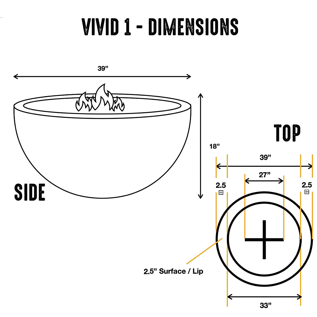 30" Premium Concrete Fire Bowl - Dark Grey Cement Round Natural Gas Fire Pit - Outdoor Fire Table with Key Valve GFRC (30" Diameter x 13" High) (Pewter)