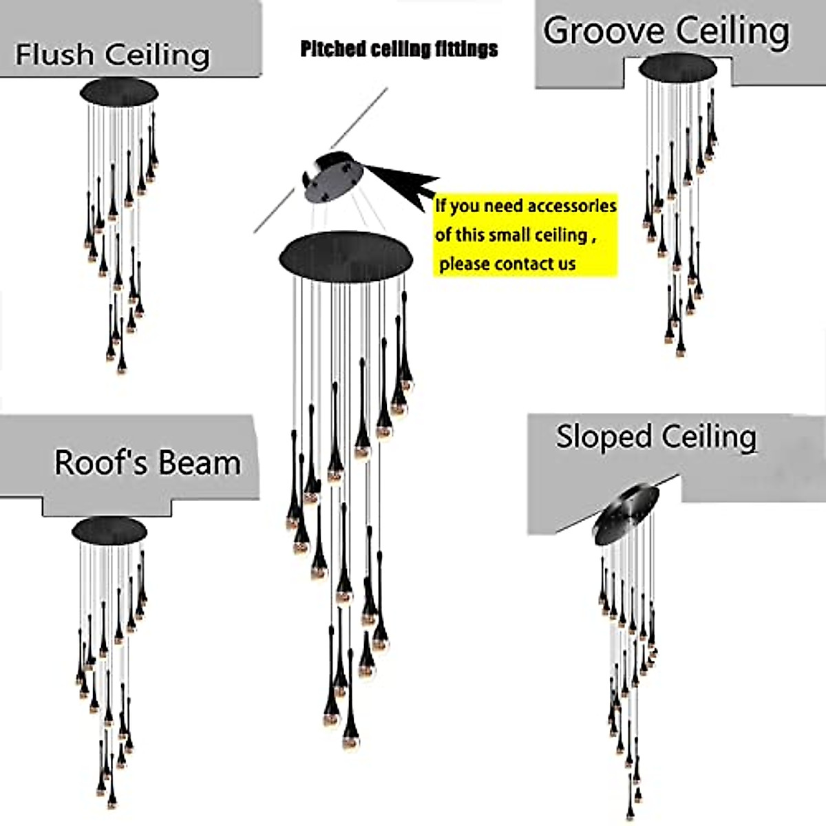 ykolupty 138'' High Black 20Lights Spiral Staircase Pendant Chandelier Lampara de Living Room Ceiling Crystal Chandeliers Foyer Entrance Crystal Chandelier Raindrops Bubble LED 2700-6000K Dimmable