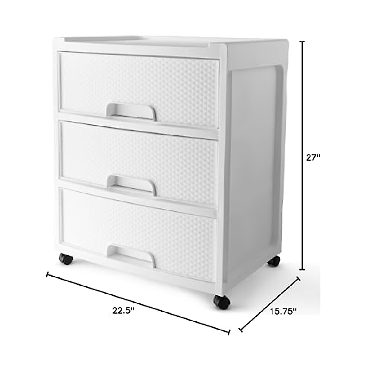 RedCarp 3 Drawer Wide Diamond Arctic White Plastic Storage Cart,15.75"" X 22.5"" X 27"". Also Serve As An Additional Work Stand Next To Desks And Work Tables,For Storing Office Supplies, Files