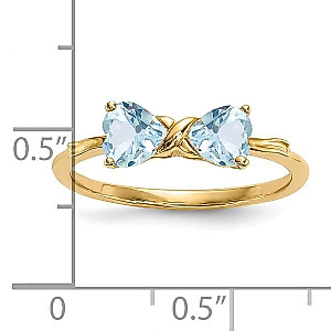 IceCarats 14K Yellow Gold Blue Aquamarine Bow Heart Love Ring March Birthstone Jewelry Size 7