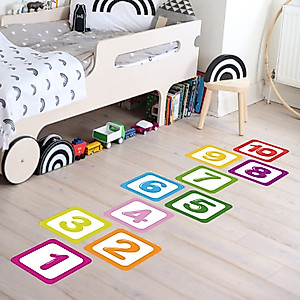 Yuehuam Number Footprint Floor Sticker Puzzle Games Number Hopscotch Sticker Floor Decals Creative Lattice Floor Sticker for Room Classroom Nursery Ground Corridor Decor