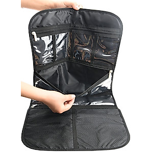 Freegrace Premium Hanging Toiletry Travel Bag - Cosmetic, Jewelry, Toiletry & Accessory Storage Organizer Bag, Large Size, Various Compartments (Black)