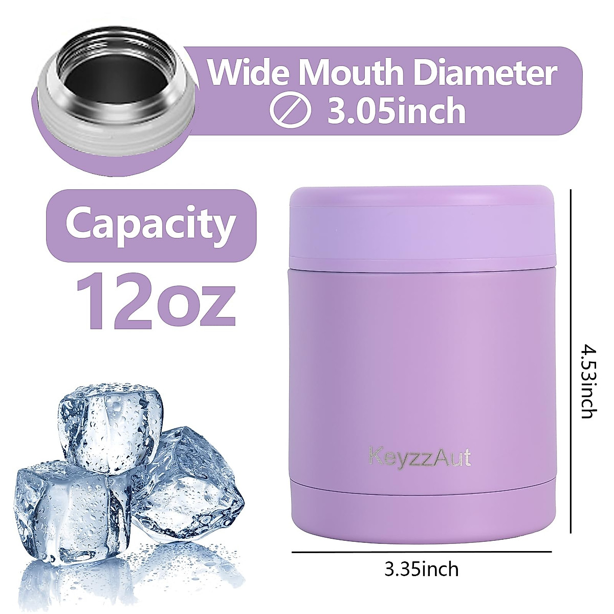 KeyzzAut Insulated Food Container 12oz Vacuum Insulated Food Jar Soup Thermos for Hot and Cold Food Kids Leak-Proof Stainless Steel Lunch Box Food Lunch Container(Purple)