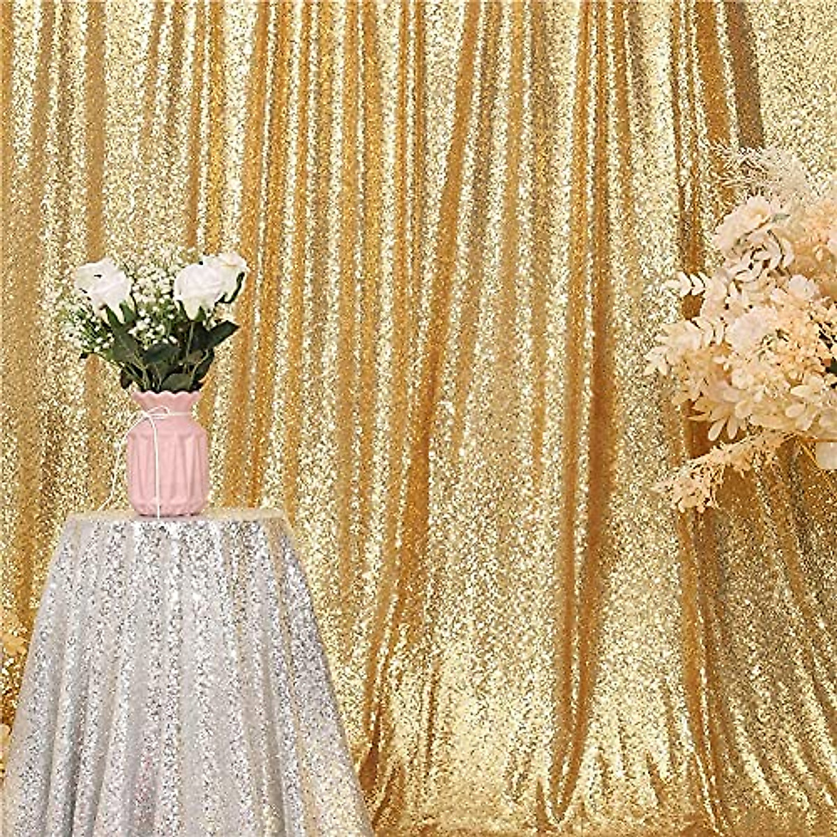 Eternal Beauty Sequin Backdrop 10x10, Glitter Photo Backdrop Curtain for Wedding Birthday Baby Shower Event Decor (Gold-10x10 Ft)
