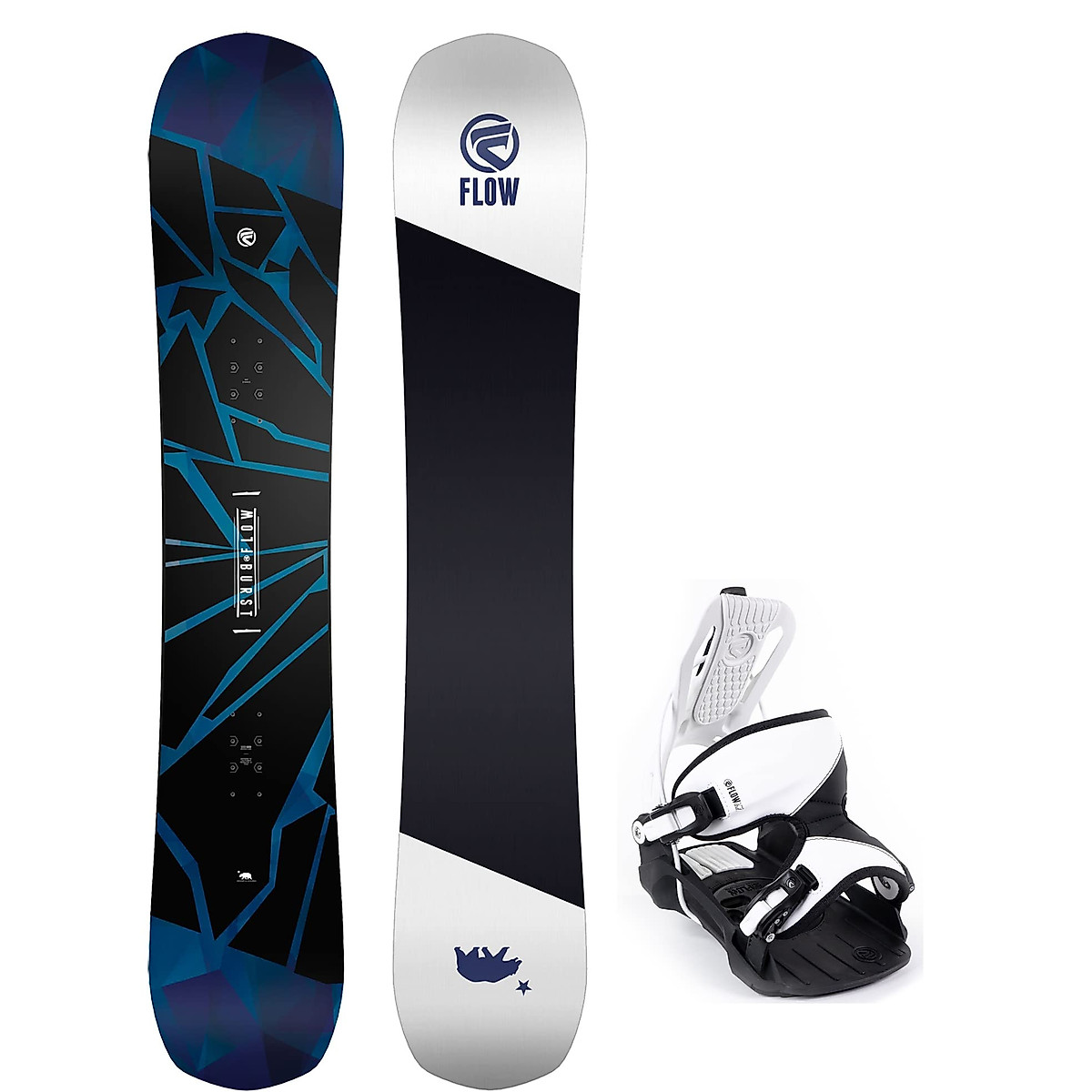 FLOW Burst Men's Wide Snowboard Package Flow White Alpha Bindings - 156 Wide (Large (7.5-10.5))