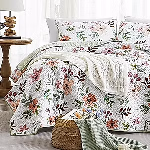 WRENSONGE Quilts Queen Size, 3 Pieces Pink Flower Reversible Quilt Bedding Sets, Soft Lightweight Microfiber Floral Pattern Printed Bedspread Coverlet for Bed, Couch, Blanket All Season 90"*94"