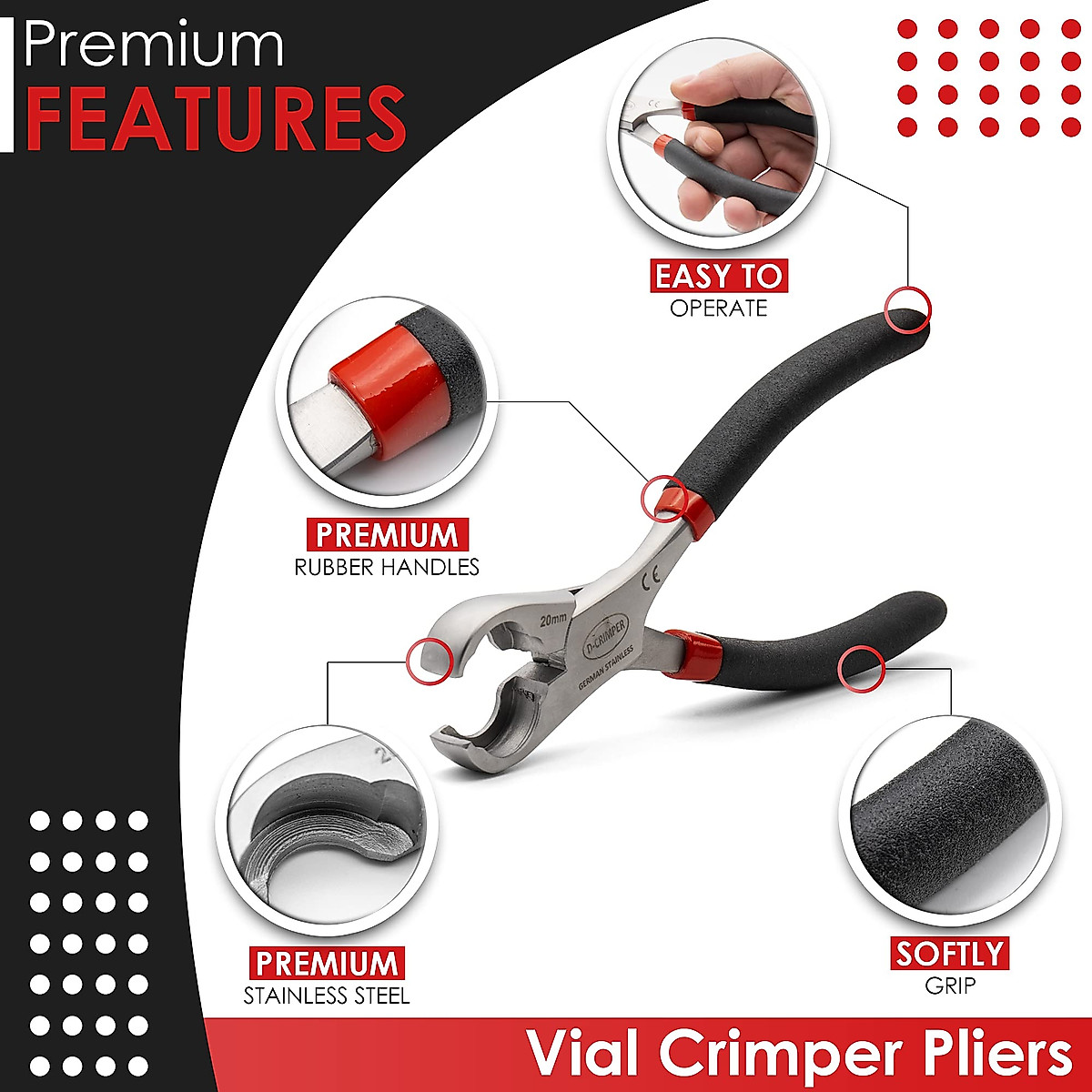Scientific Labwares Vial Decapper and Crimper Pliers Set- Perfect for Decapping and Sealing 11mm and 20mm Vials and Bottles (13mm/20mm Decapper, 20mm Crimper)