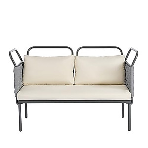 Merax 5-Piece Modern Patio Sectional Sofa Set Outdoor Woven Rope Furniture Set with Glass Table and Soft Cushions