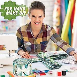 Kingdder 70 Pcs Floral Cotton Fabric Patchwork Roll 2.55 x 39.4 Inch Cotton Quilting Fabric Roll up Cotton Fabric Quilting Strips Precut Patchwork Roll for Craft Sewing DIY Crafts(Green Flower)